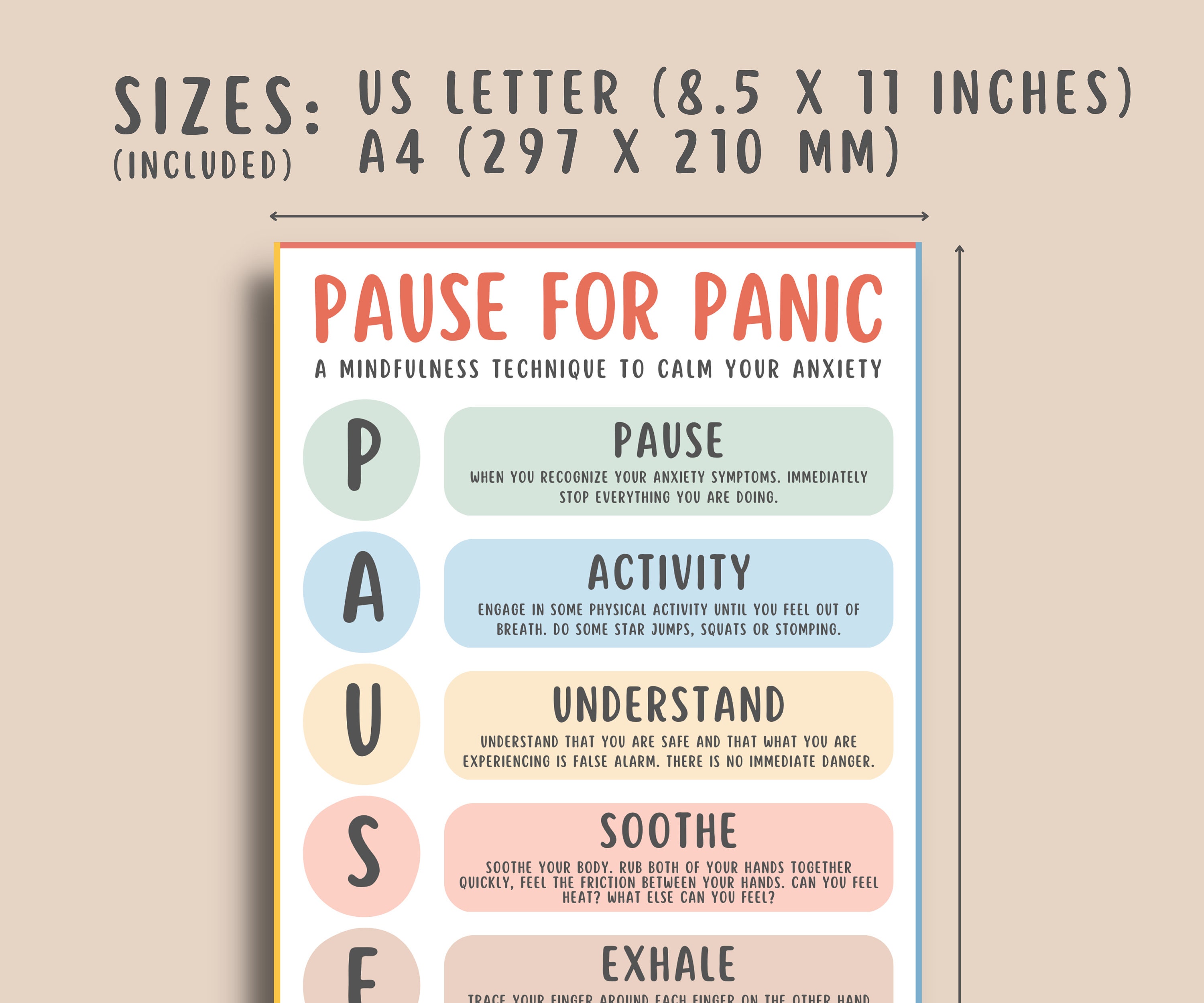 Pause for Panic Poster for Kids Teens, Trauma Recovery, Narrative ...