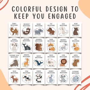 24 Mindful Animal Breathing Cards, Anxiety Coping Calming Corner Tools ...