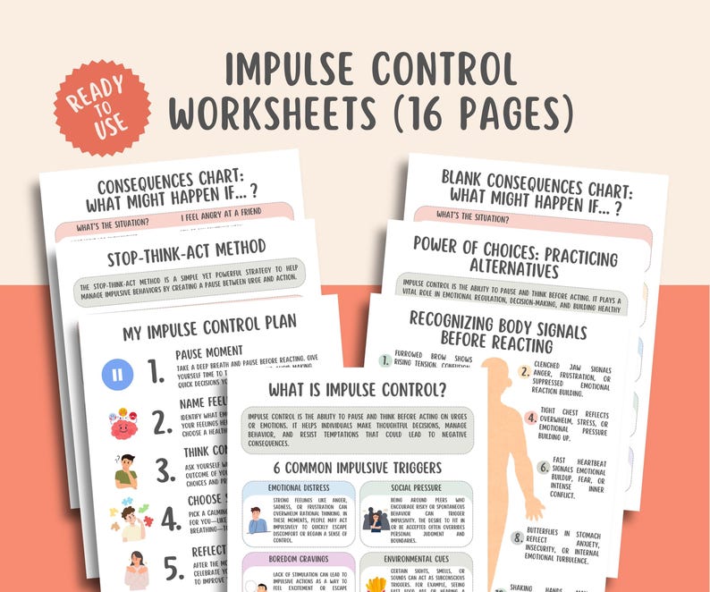 Impulse Control Worksheets (16 Pages), Self Regulation, Anger ...