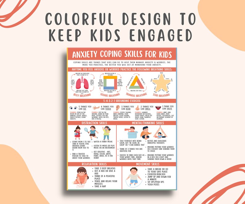 Anxiety Coping Skills Print for Kids, Stress Relief Mental Health ...