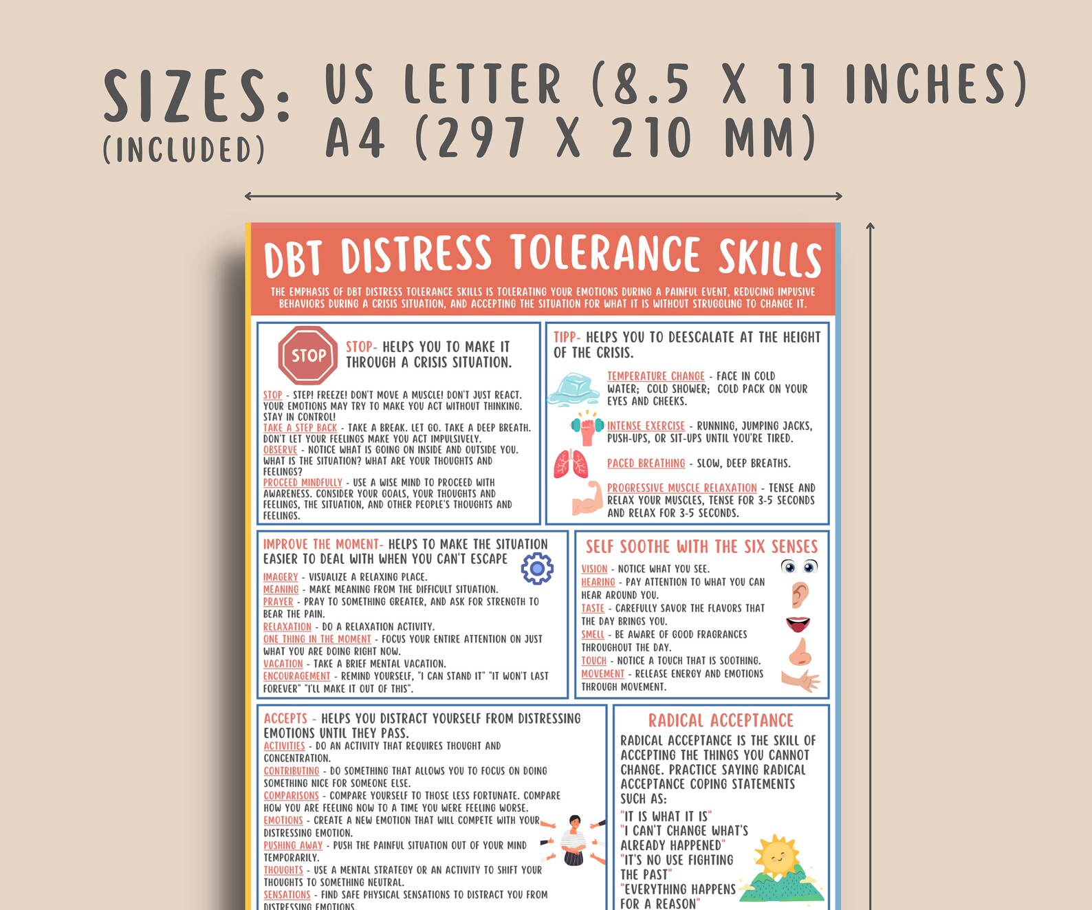 DBT Distress Tolerance Coping Skills Handout Teens Kids Adults ...