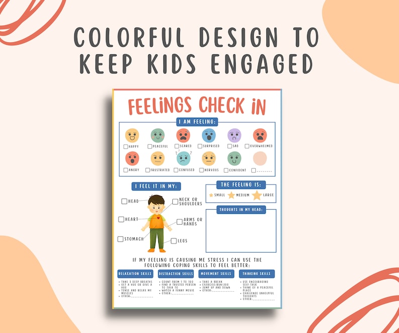 Feelings Check-in Worksheet Emotions Identification via - Etsy