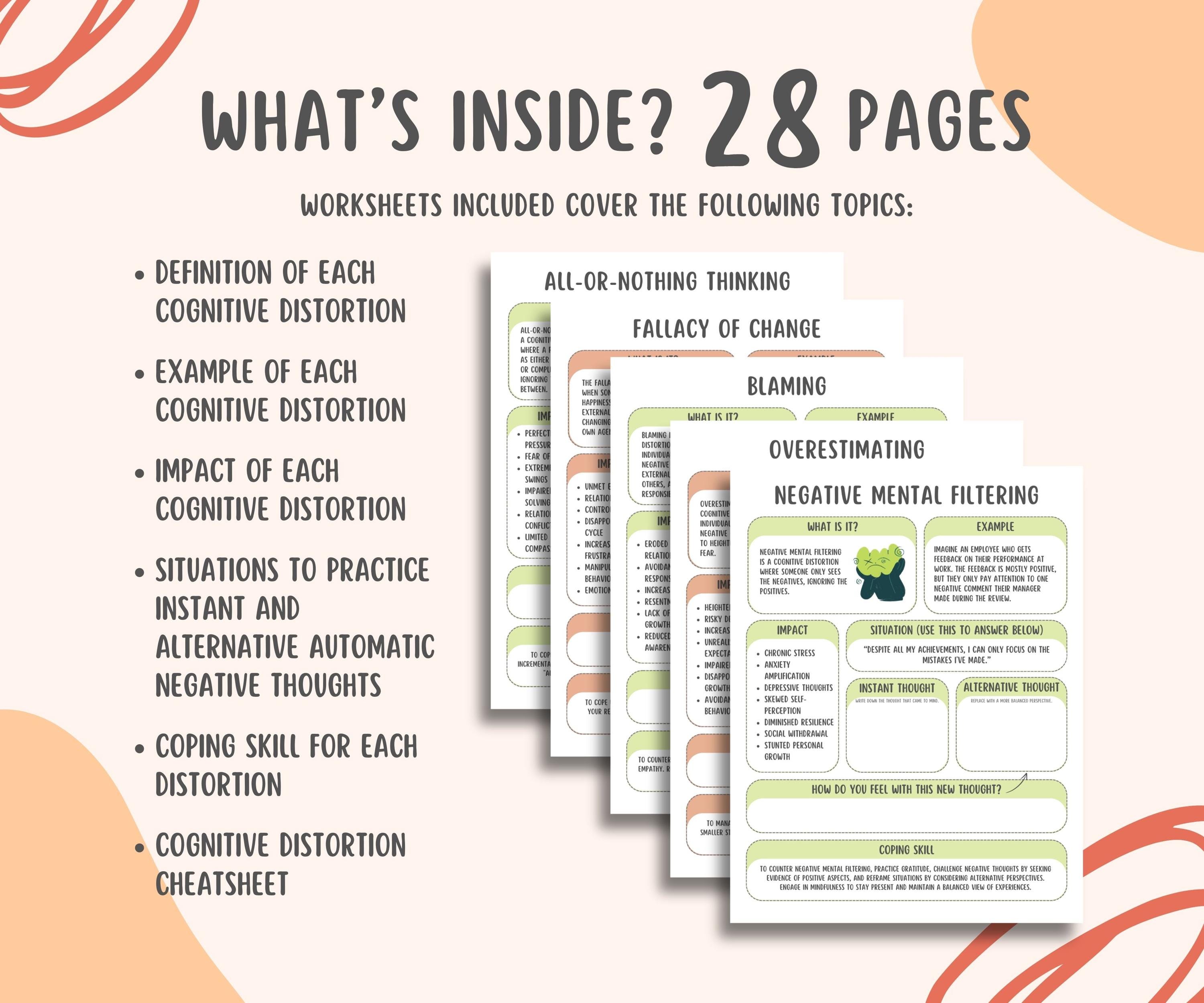 27 Cognitive Distortion Worksheets Cheatsheet, Thinking Errors ...