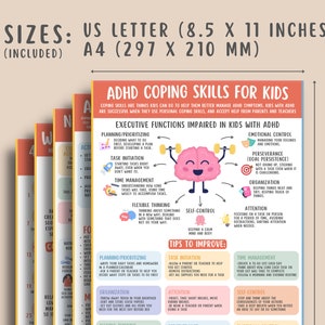ADHD Coping Skills Bundle for Kids Teens (7 Pages Set) Mental Health ...