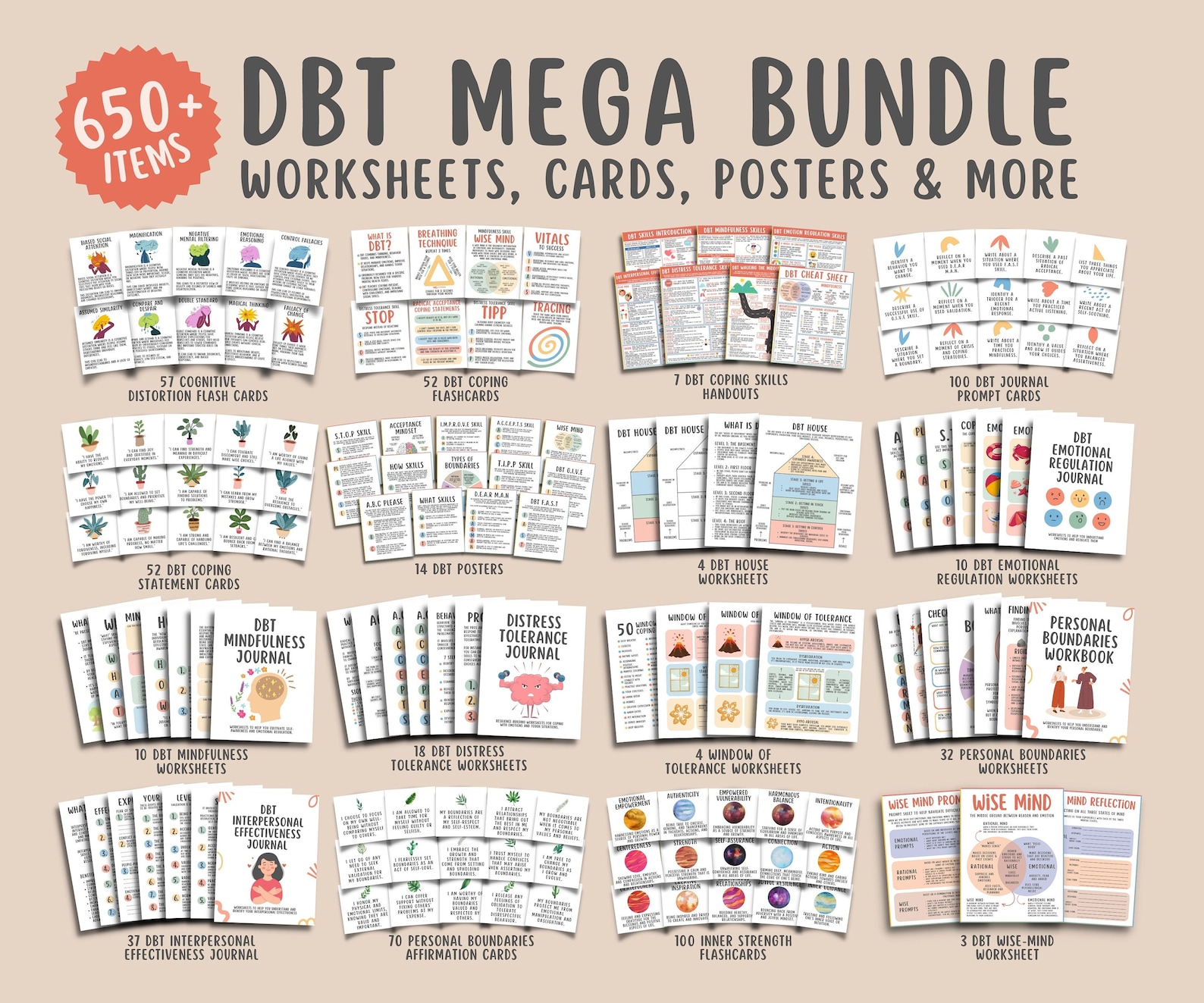 DBT Mega Bundle, (650+ Items) DBT Coping Skills Posters Flashcards ...