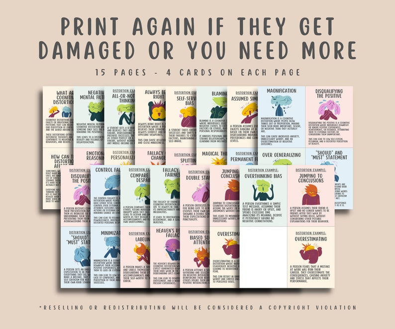 57 Cognitive Distortion Cards, DBT Coping Skill Cards, Unhelpful Ways ...