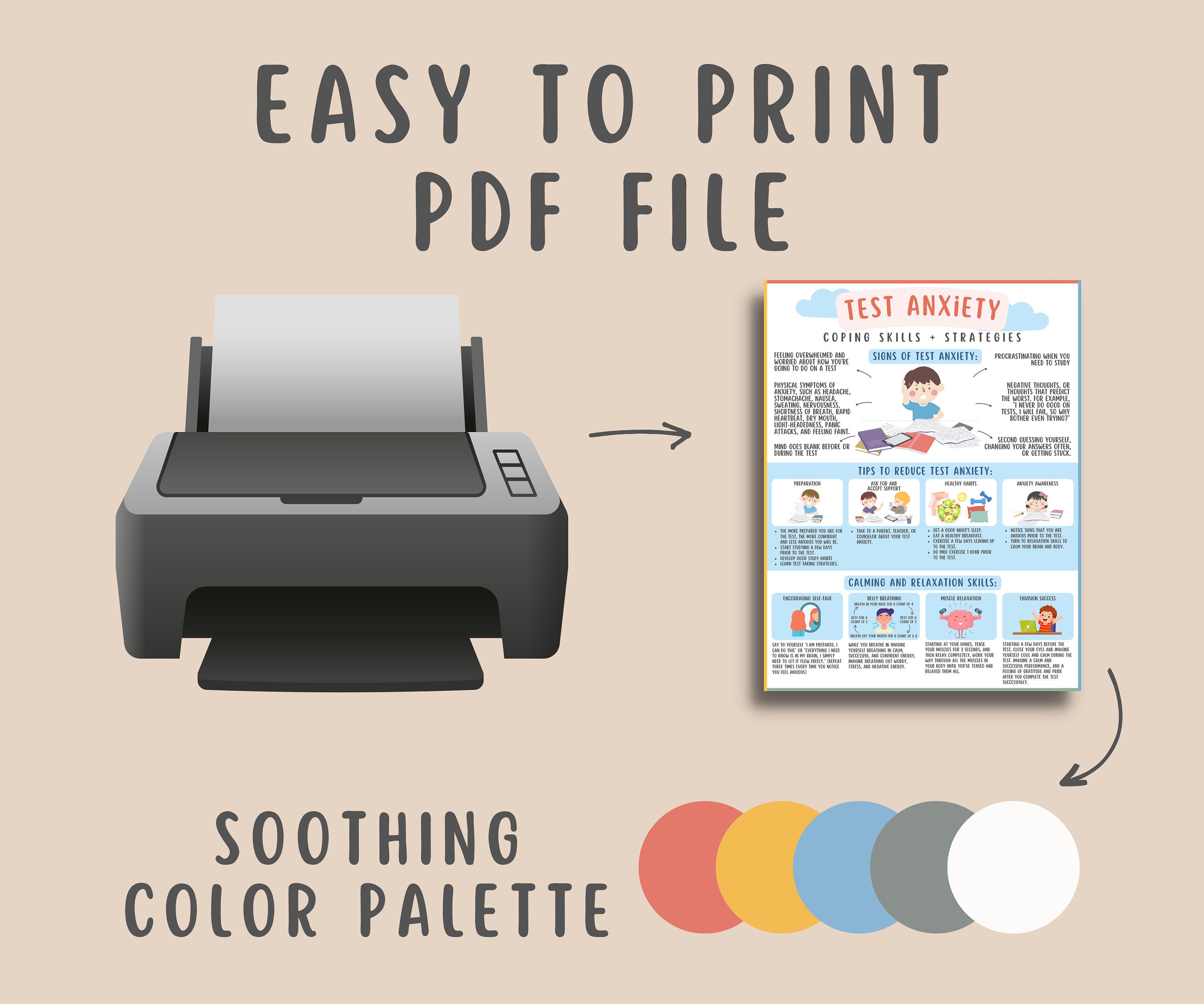 Test Anxiety Coping Skills Strategies Handout for Teens Kids, Reduce ...