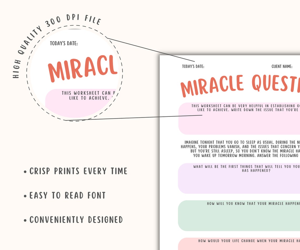Miracle Questions Worksheet SFBT Worksheets Solution Focused - Etsy