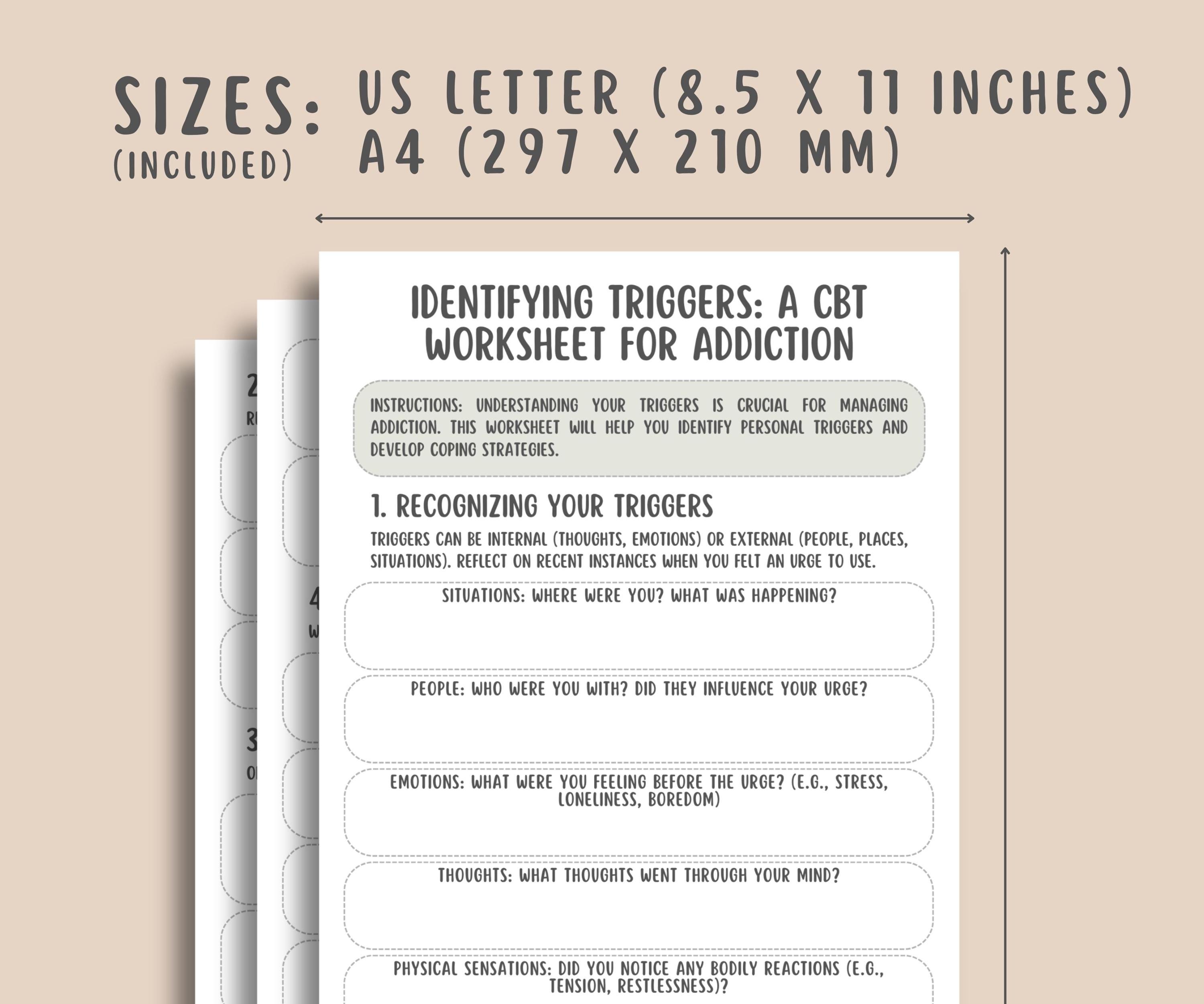 CBT for Addiction Worksheets, Sobriety Planner, Relapse Prevention Plan ...