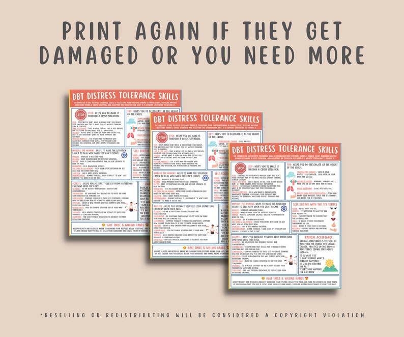 DBT Distress Tolerance Coping Skills Handout Teens Kids Adults ...