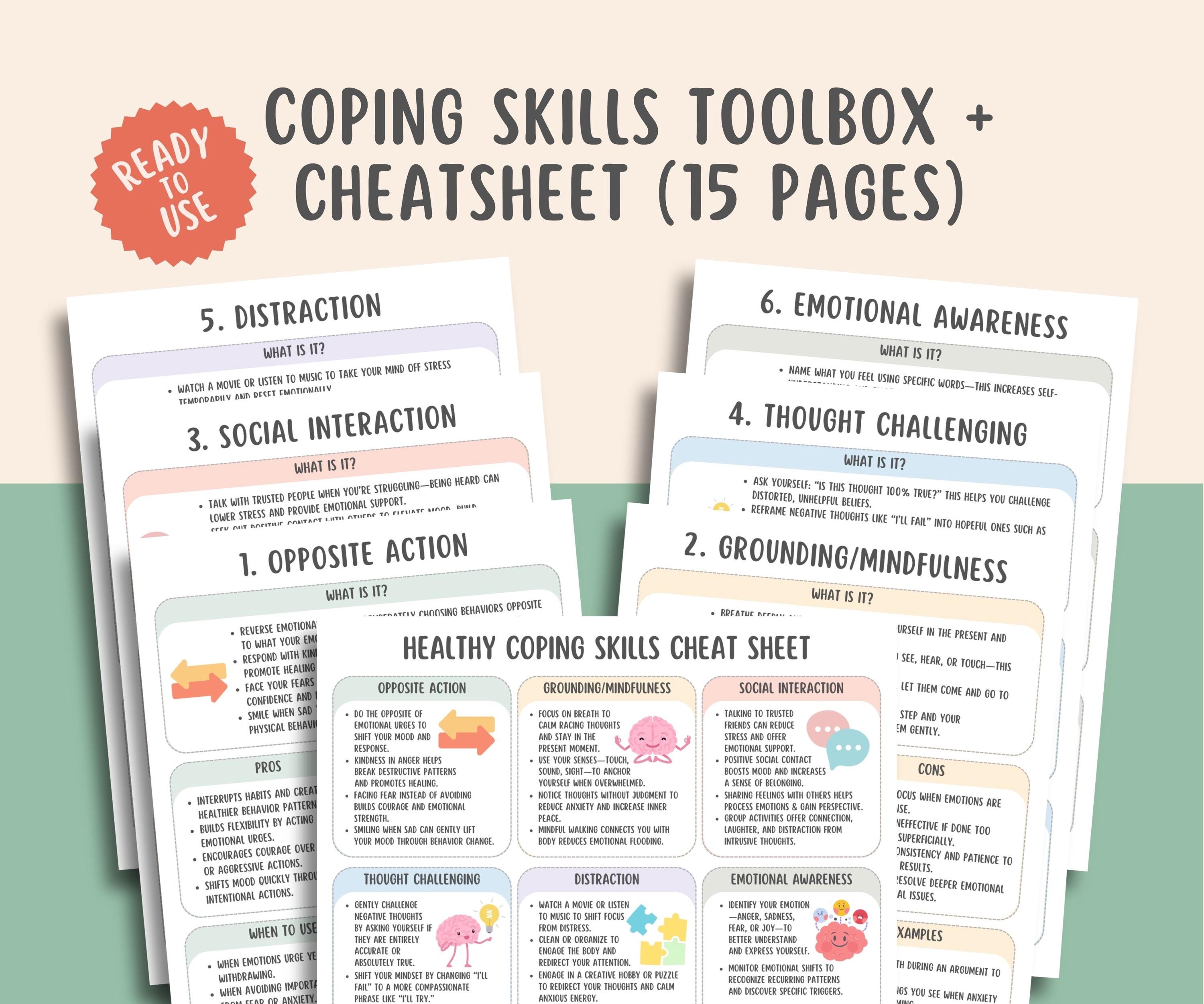 Healthy Coping Skills Worksheet + Cheatsheet (15 Pages), Mental Health ...