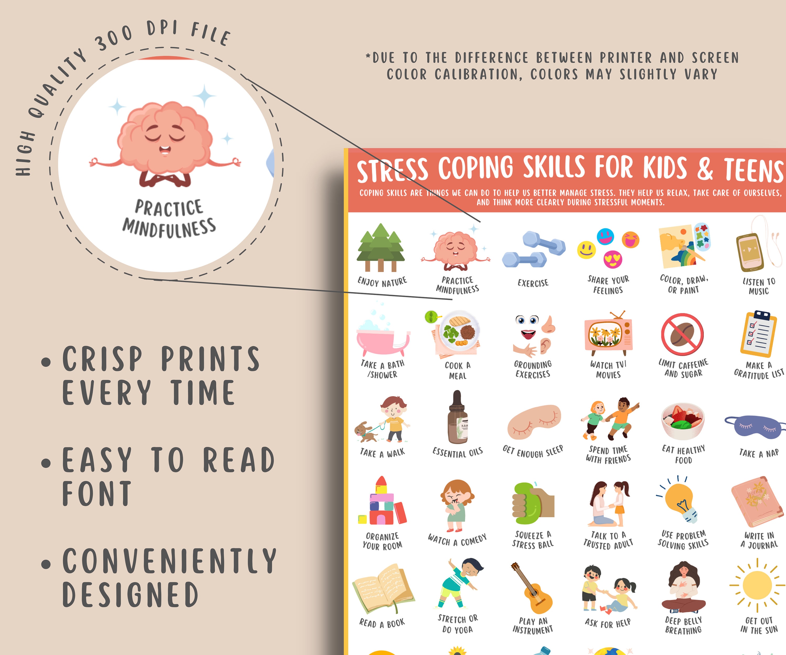 36 Stress Management Coping Skills for Kids & Teens Anxiety - Etsy Canada