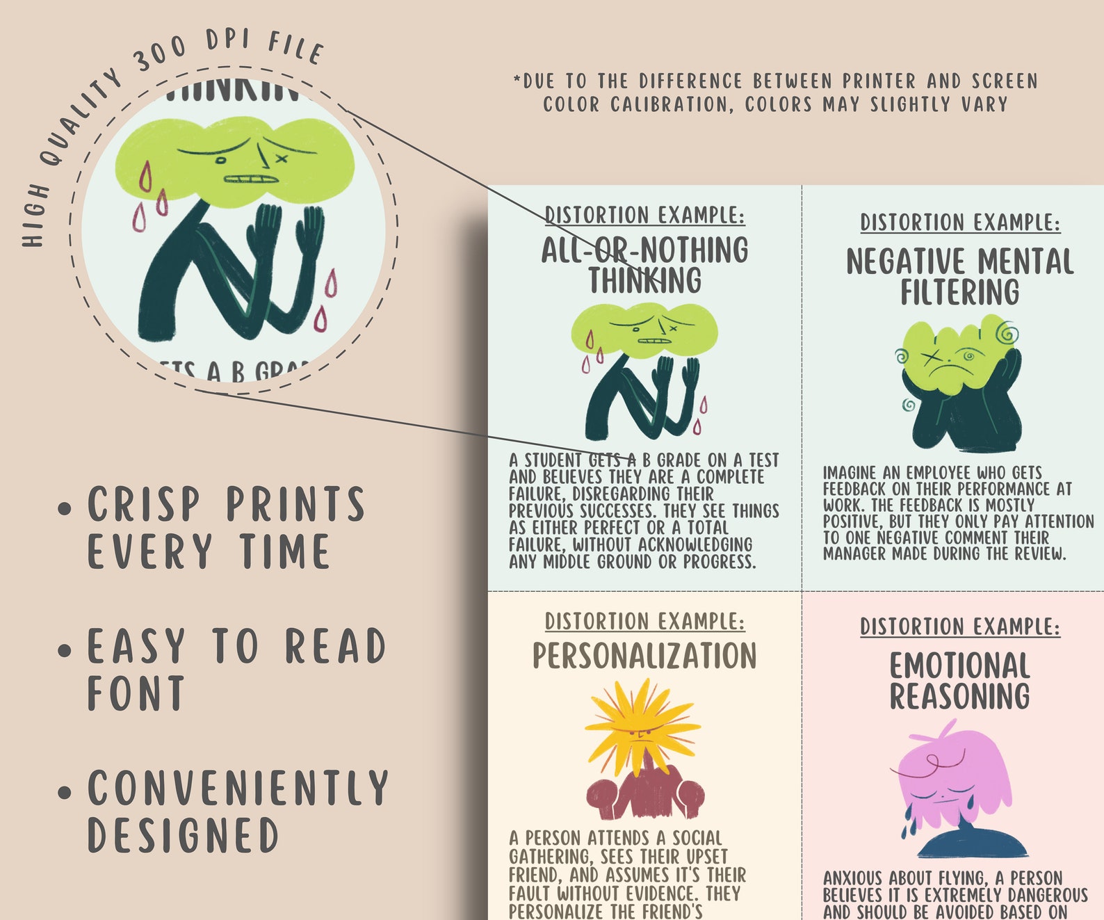 57 Cognitive Distortion Cards, DBT Coping Skill Cards, Unhelpful Ways ...
