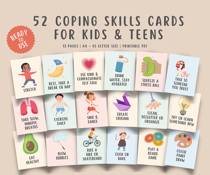 52 Coping Skills Cards Kids Teens Coping Strategies Children Self ...