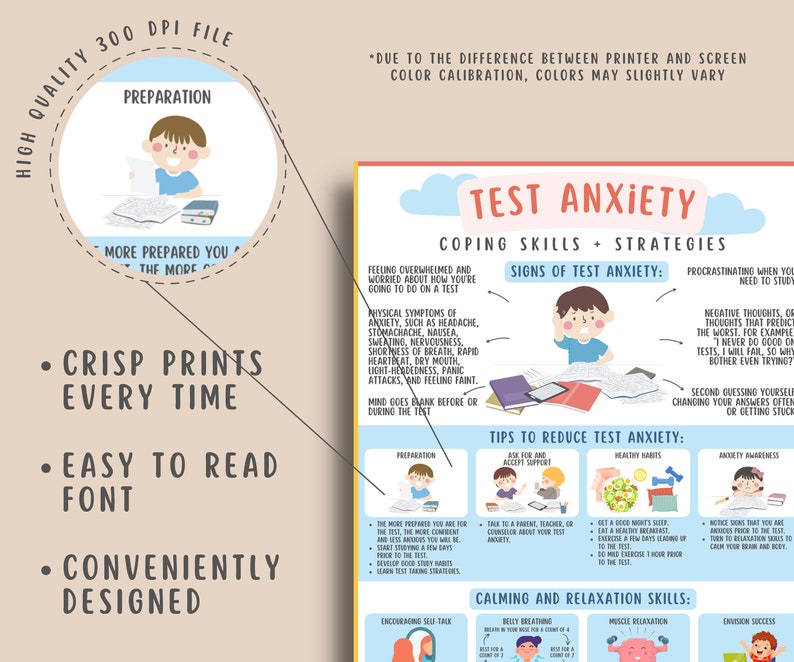 Test Anxiety Coping Skills Strategies Handout for Teens Kids, Reduce ...
