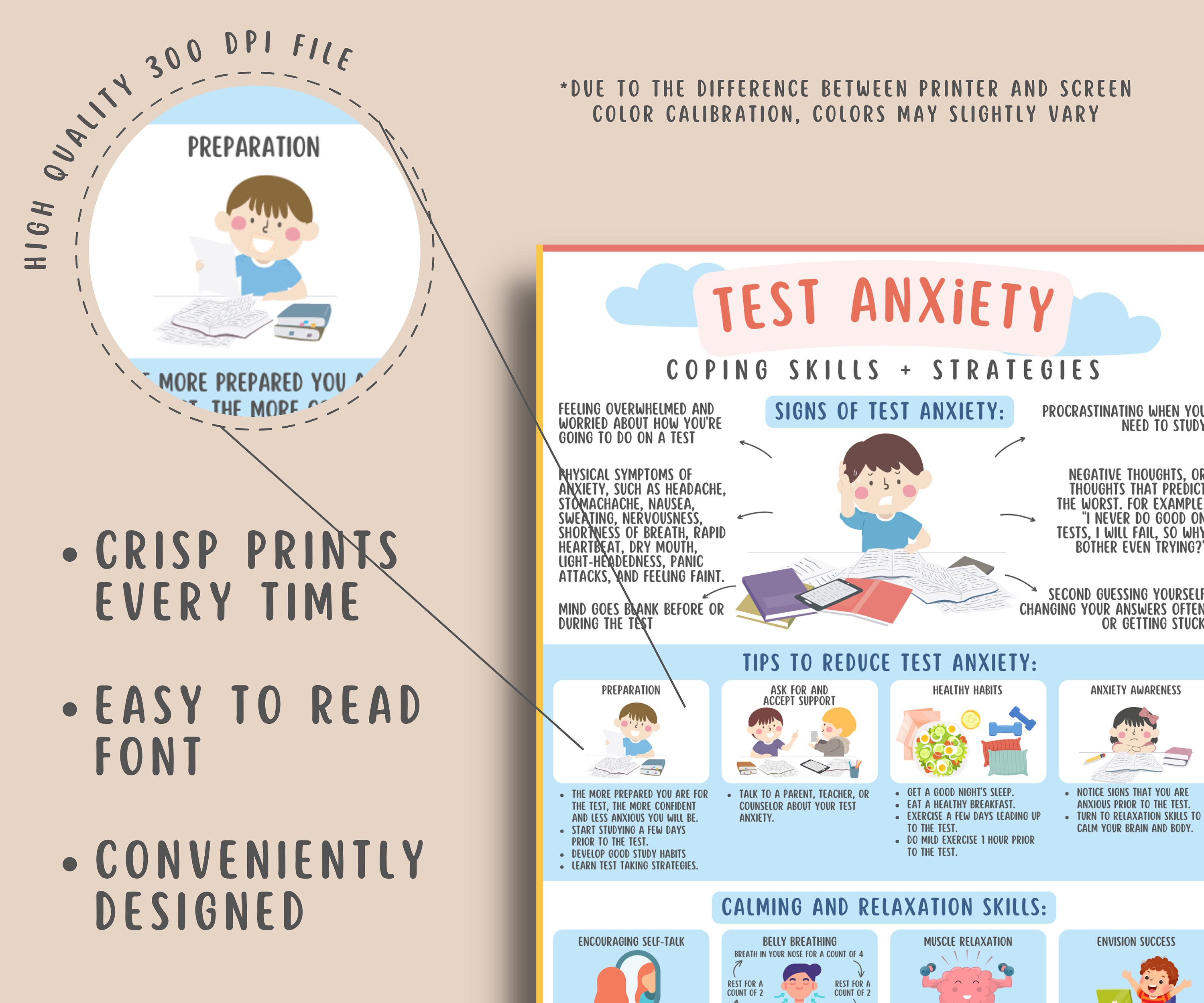 Test Anxiety Coping Skills Strategies Handout for Teens Kids, Reduce ...