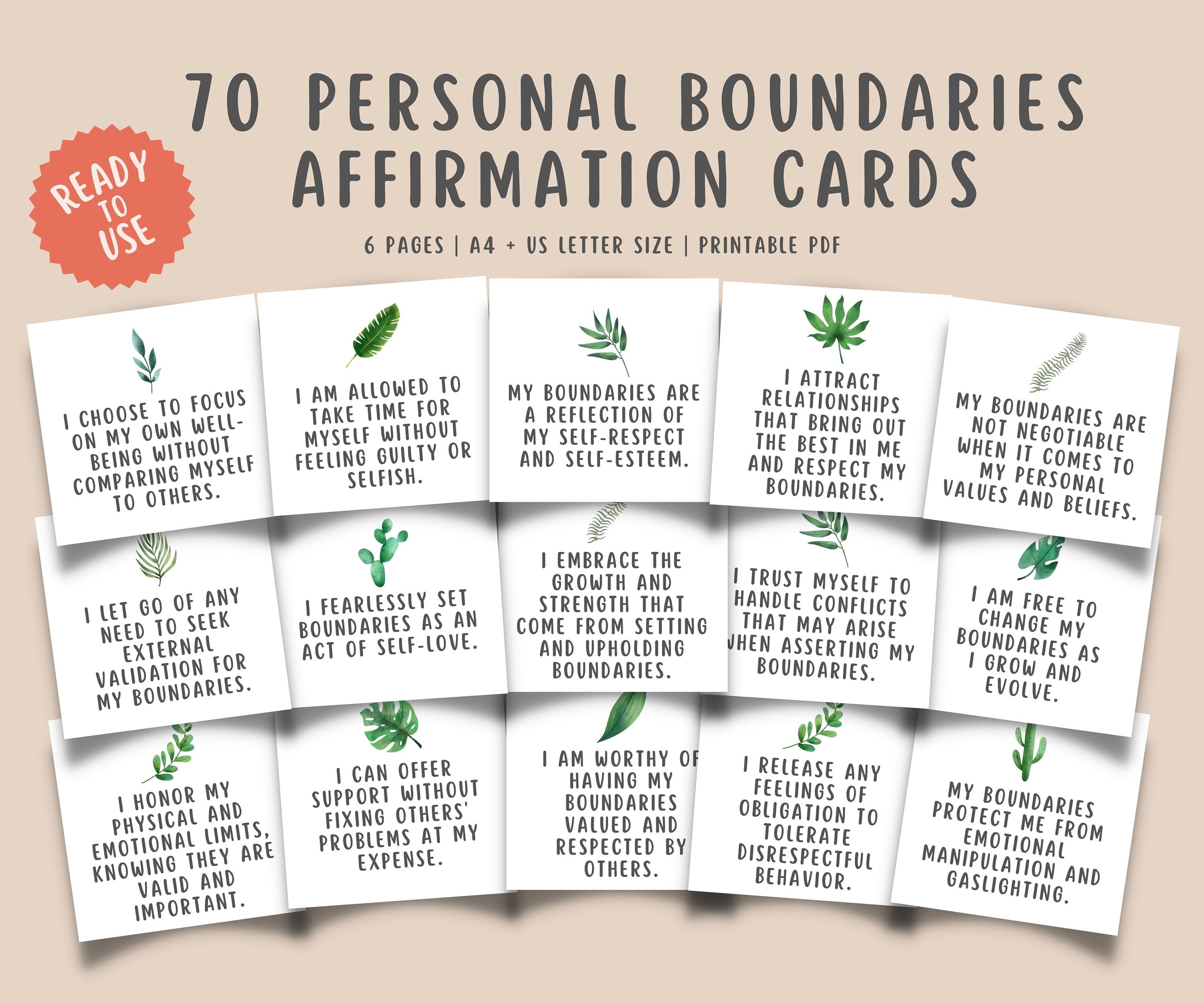 70 Personal Boundaries Affirmation Flashcards Setting Healthy Boundaries Cards Self-care Cards ...