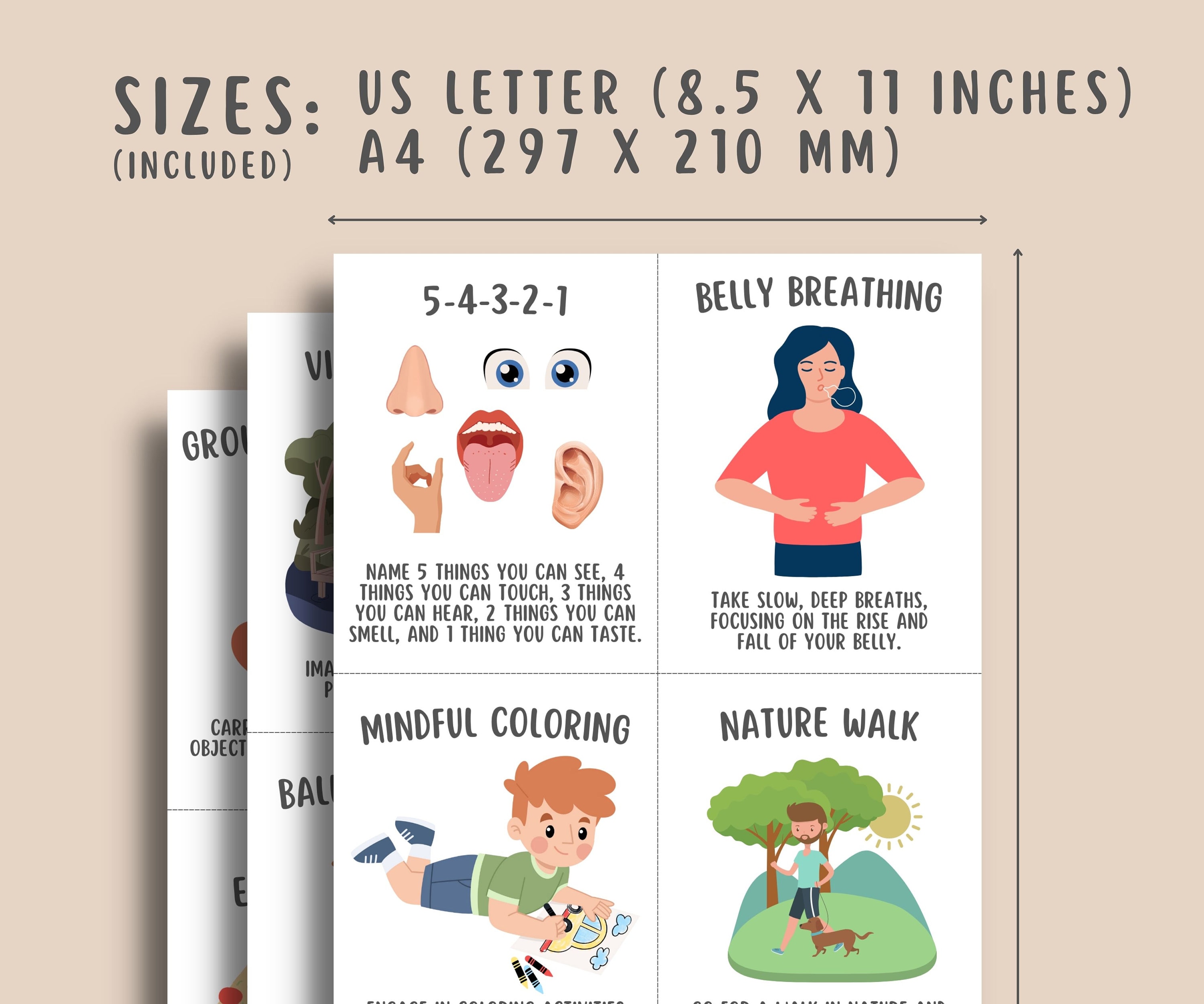 52 Grounding Techniques Flashcards Coping Strategies Children Self ...