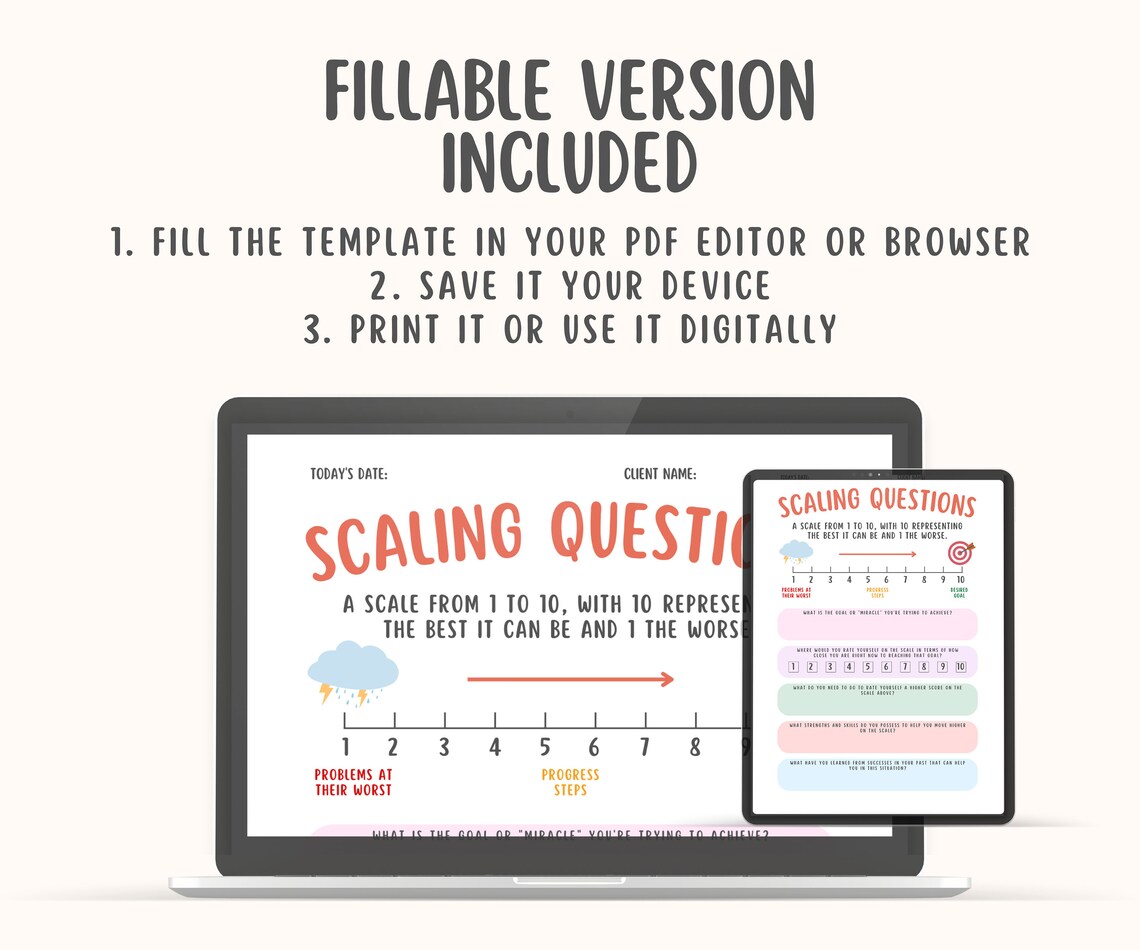 Scaling Questions Worksheet, SFBT Worksheets, Solution Focused Therapy ...