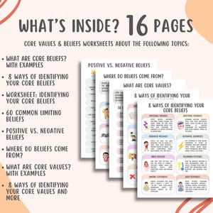Core Values & Beliefs Worksheets (16 Pages), Self-discovery Journal, Mental Health Workbook ...