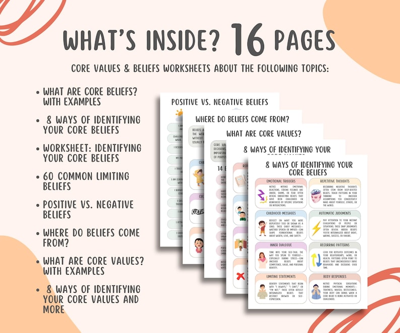 Core Values & Beliefs Worksheets (16 Pages), Self-discovery Journal ...