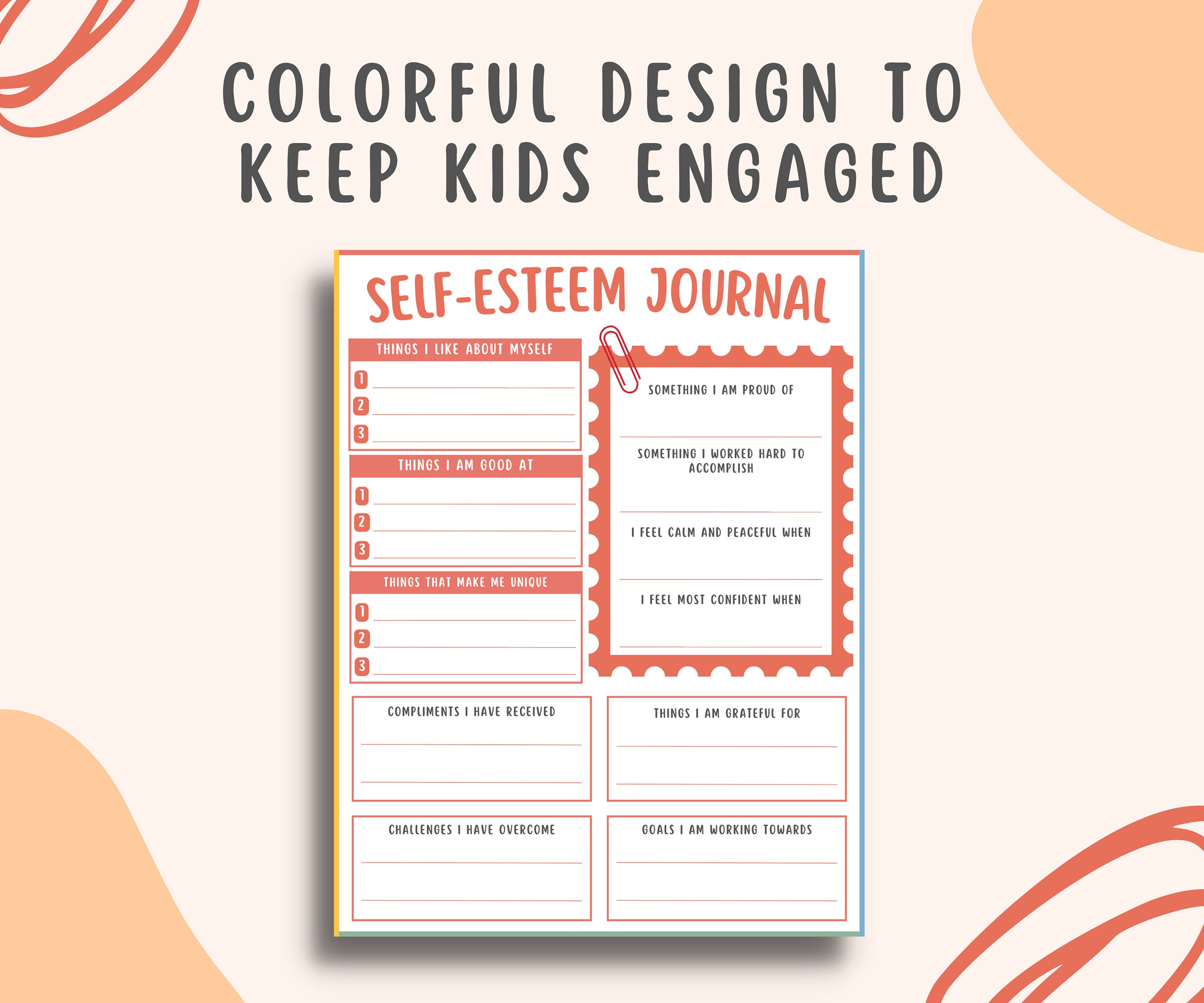 Self Esteem Journal Worksheet for Kids Teens, Growth Mindset Children ...
