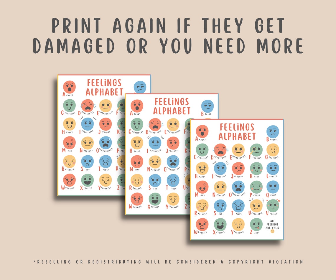 Feelings Alphabet Chart for Kids Emotions Poster for - Etsy