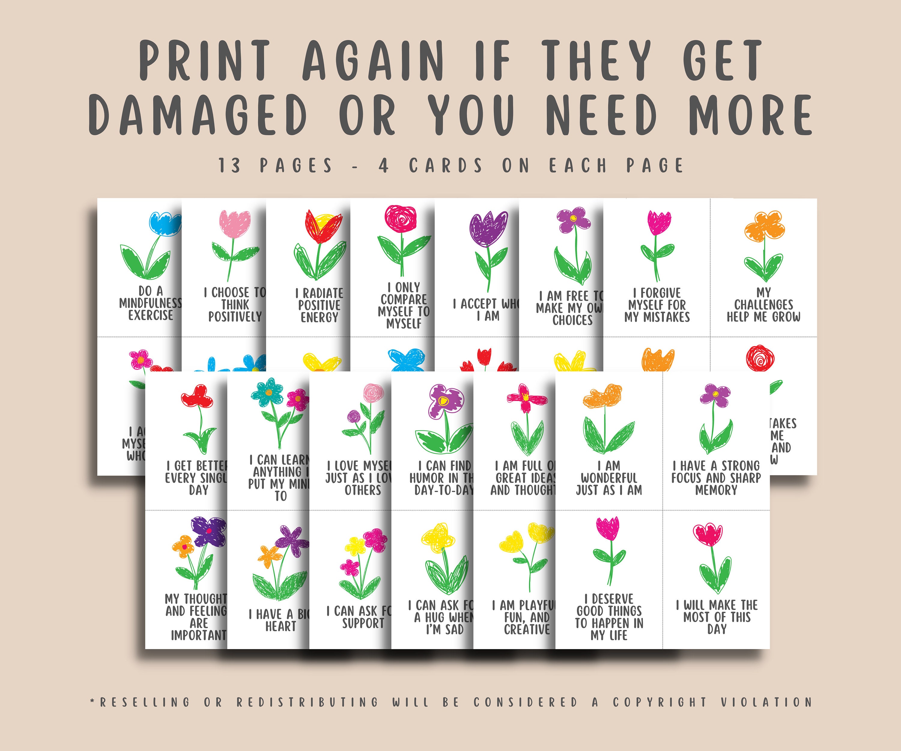 52 Affirmation Station Cards Printable for Kids Teens, Positive Quotes ...