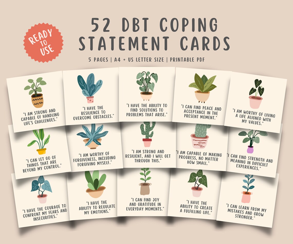 52 DBT Coping Statement Flashcards for Teens Adults Kids BPD - Etsy
