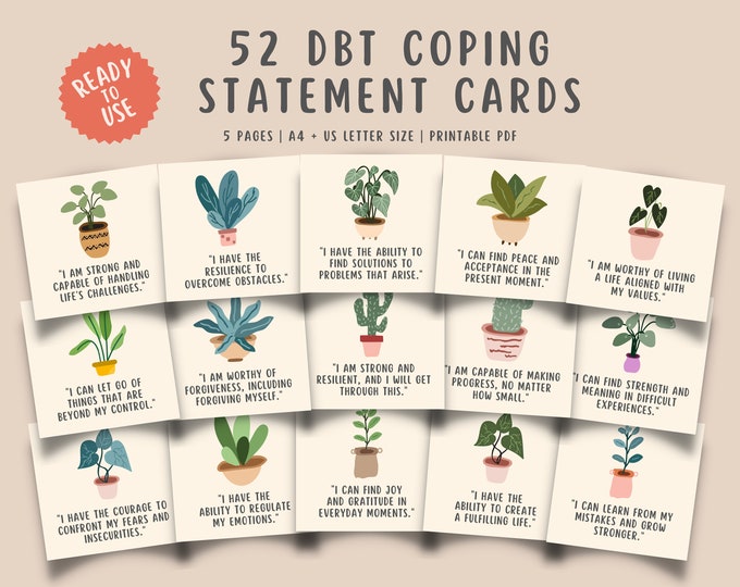 52 DBT Coping Statement Flashcards for Teens Adults Kids, BPD Self Help ...