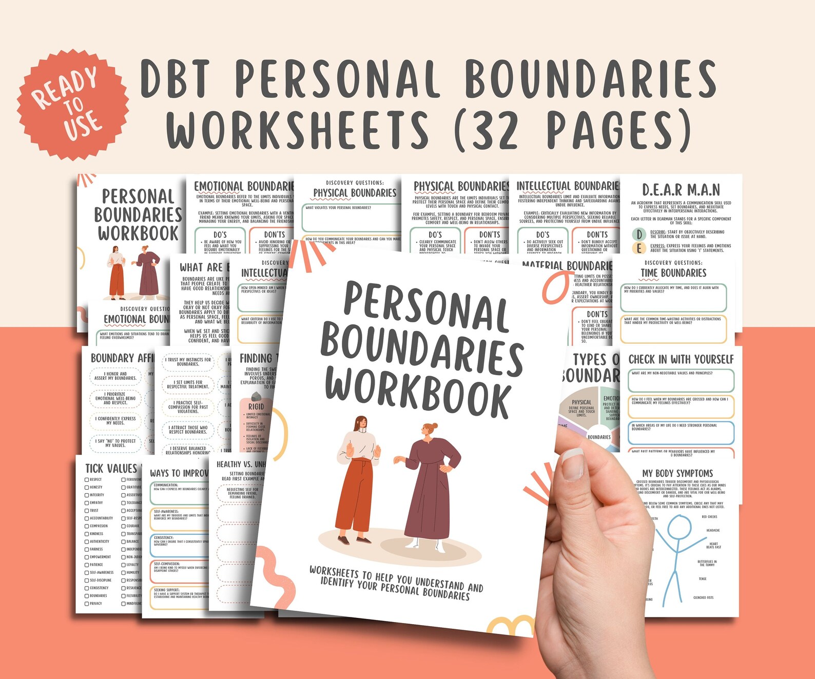 32 Personal Boundaries Worksheets, DBT Therapy Workbook, Healthy ...