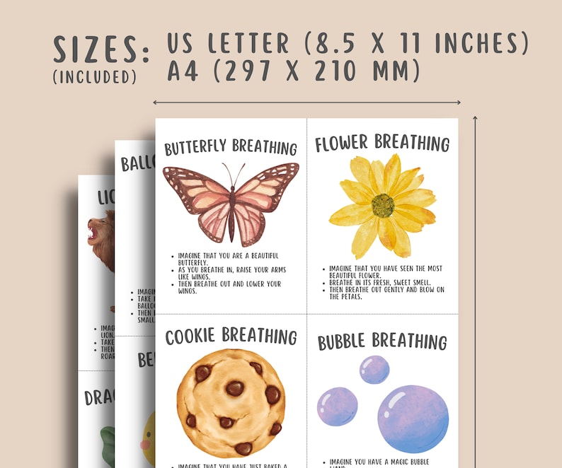 20 Mindful Scripted Breathing Cards for Kids Teens, Anxiety Coping ...