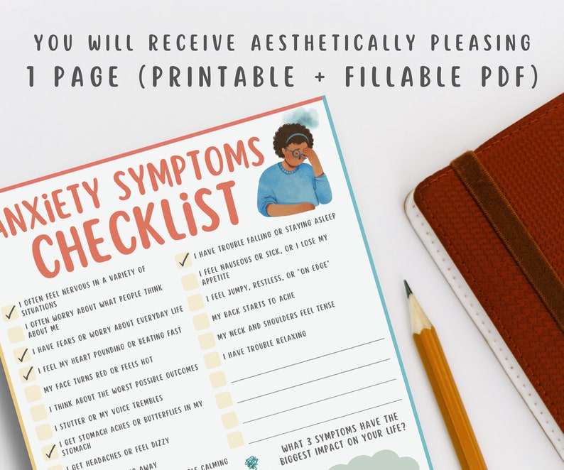 Anxiety Symptoms Checklist Worksheet for Kids Teens Children - Etsy