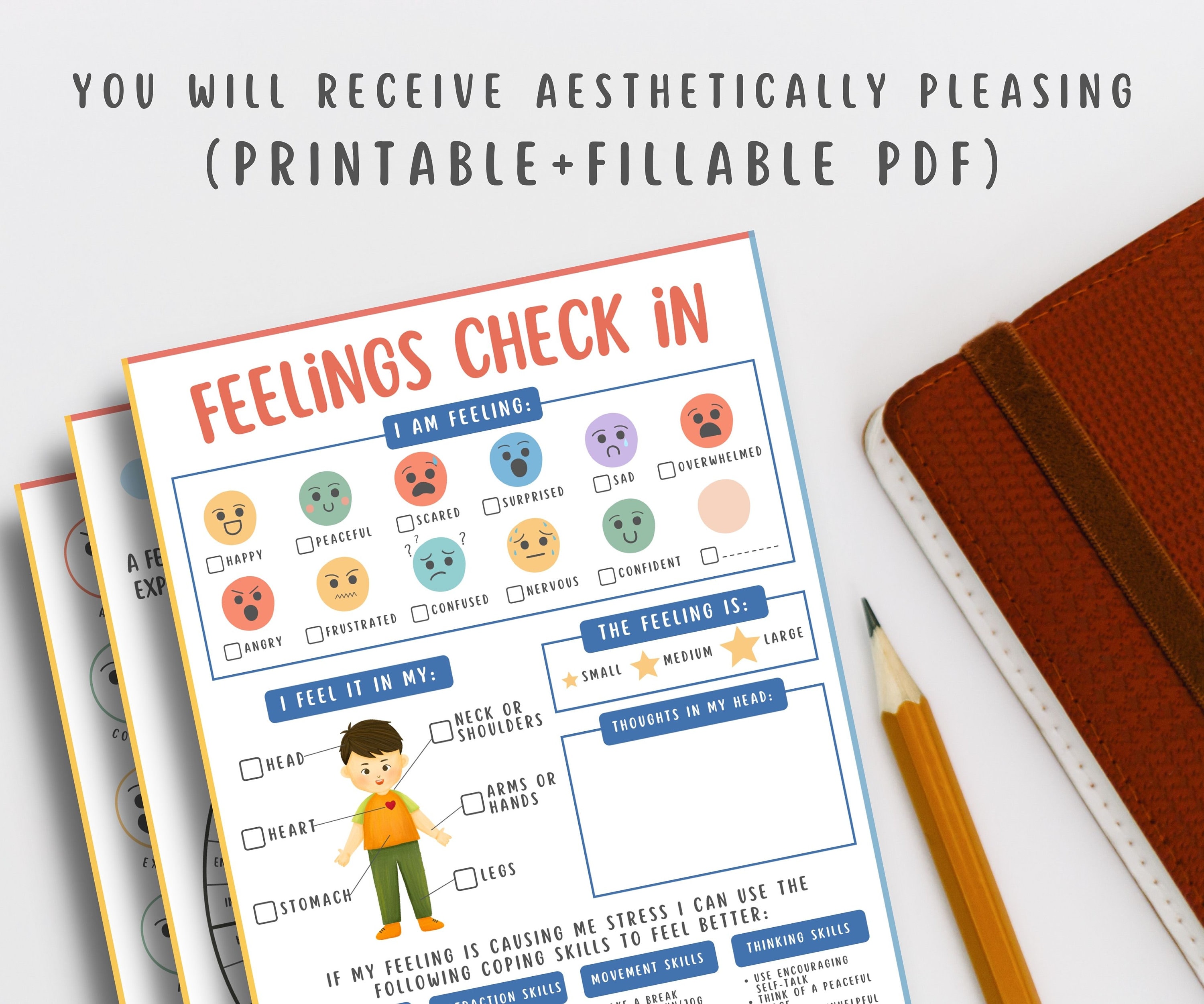 5 Feelings Check-in Worksheets, Feelings List Emotions Wheel, SEL Child ...