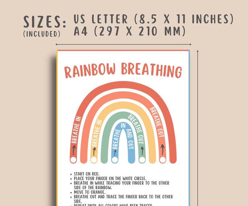 Rainbow Breathing Calm Down Poster Kids Teens Mindfulness Coping Skills ...