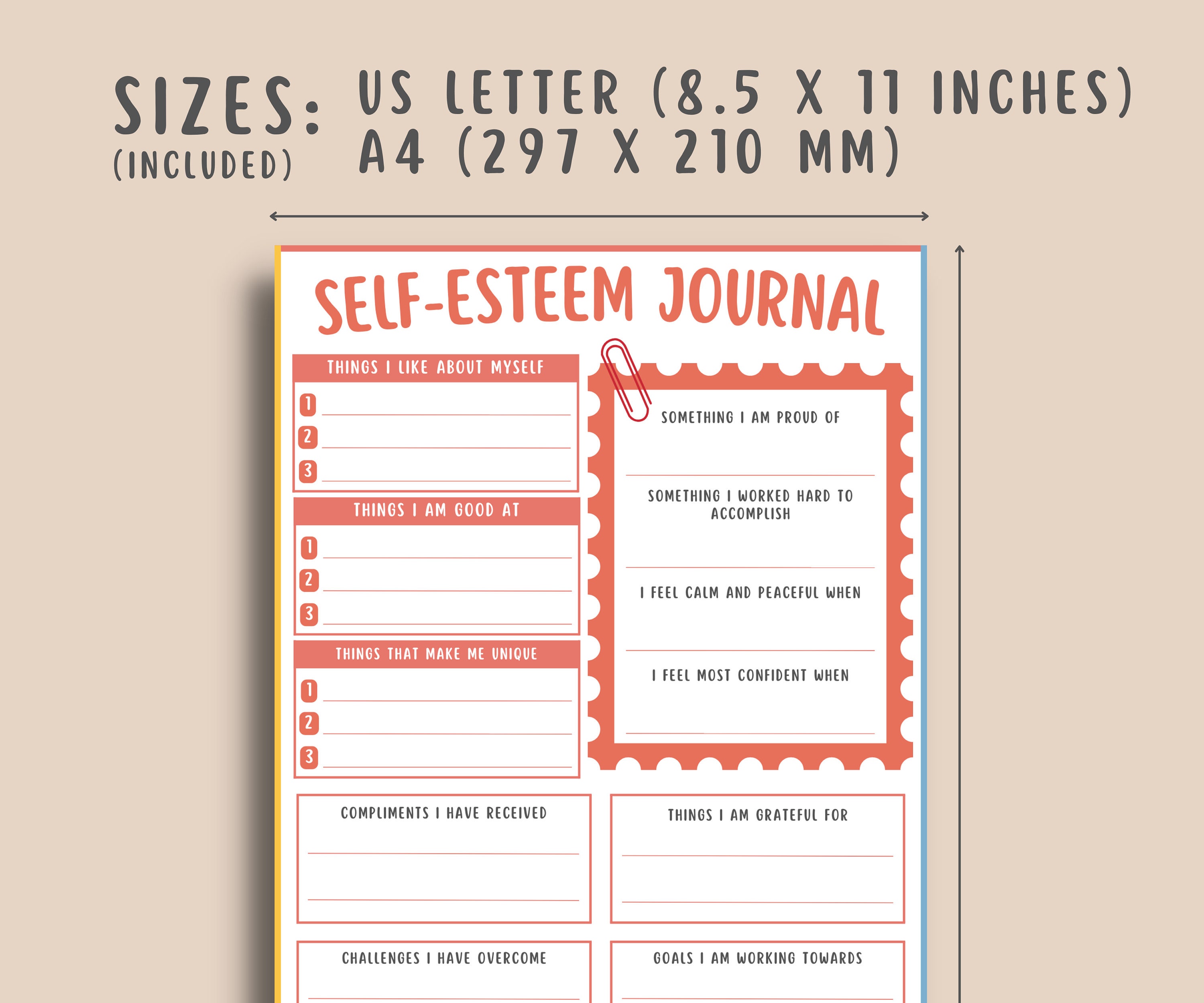 Self Esteem Journal Worksheet for Kids Teens, Growth Mindset Children Printable, Mental Health ...