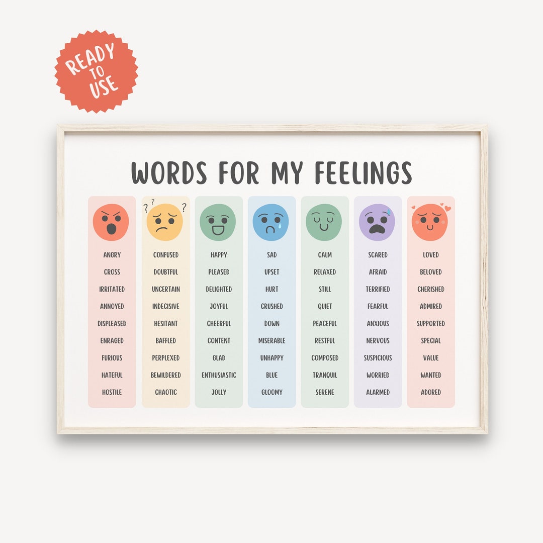 63 Words for My Feelings Poster, Emotion Chart Kids Teens, Calming ...