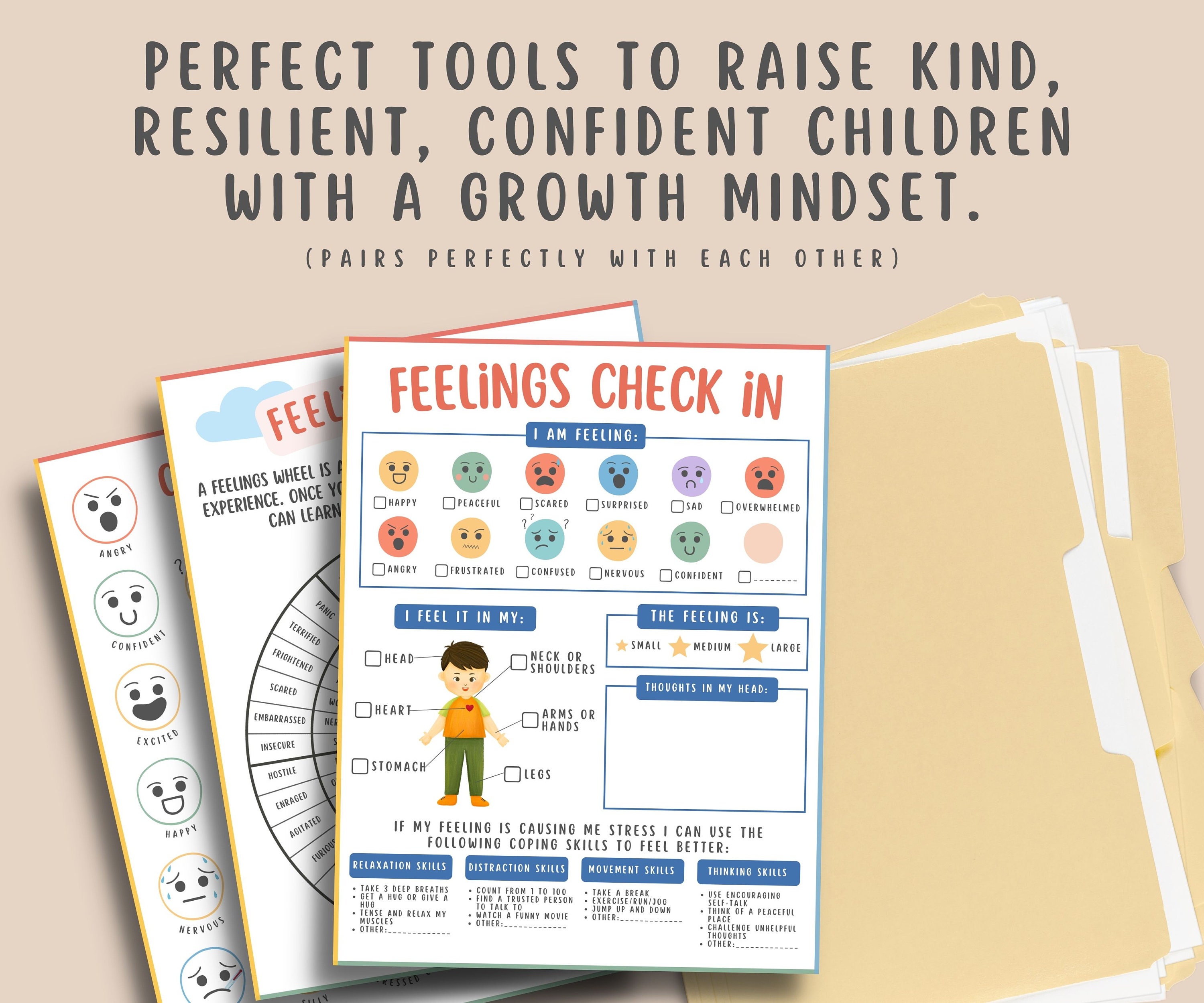 5 Feelings Check-in Worksheets, Feelings List Emotions Wheel, SEL Child ...