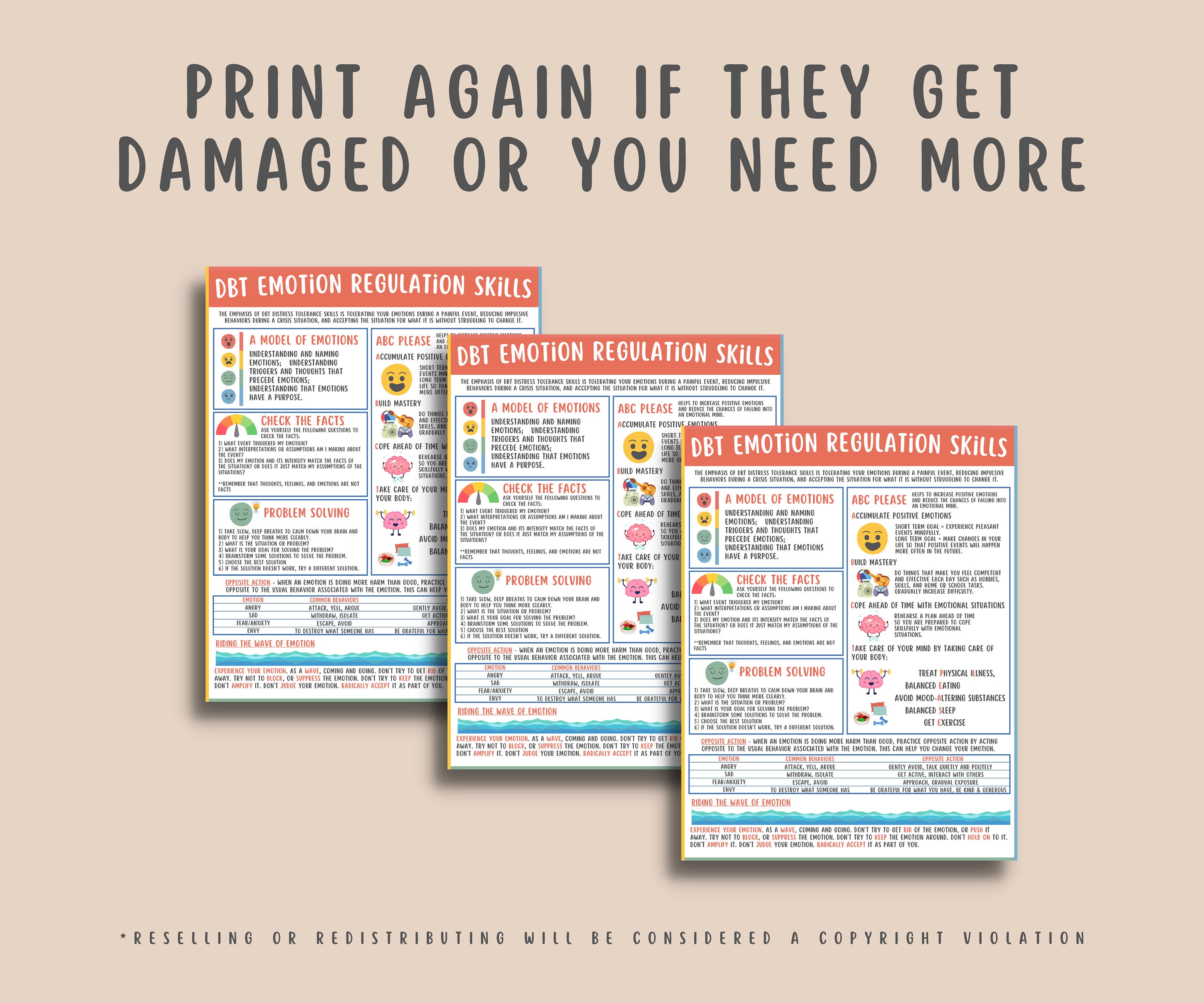 DBT Emotion Regulation Coping Skills Handout Teens Kids Adults ...