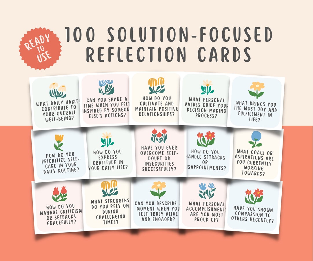 100 Solution Focus Reflection Therapy Question Cards, Strength Based ...