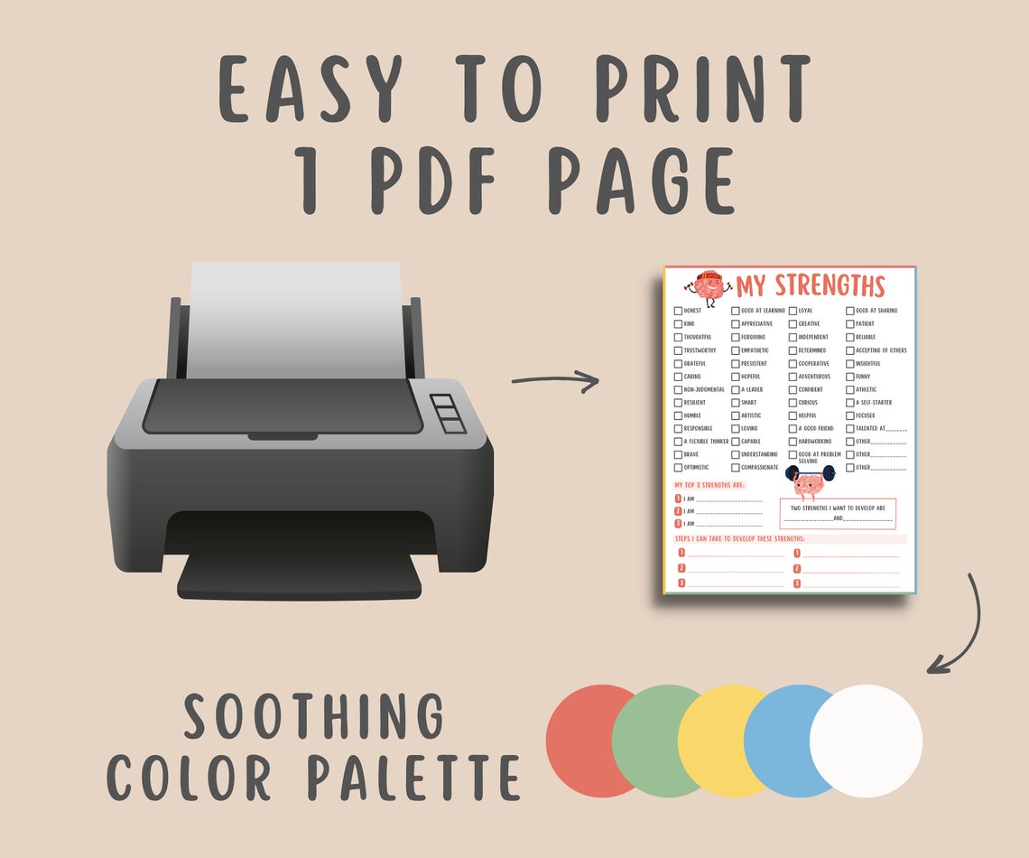 My Strengths Worksheet for Kids & Teens, Self Esteem Journal Children ...