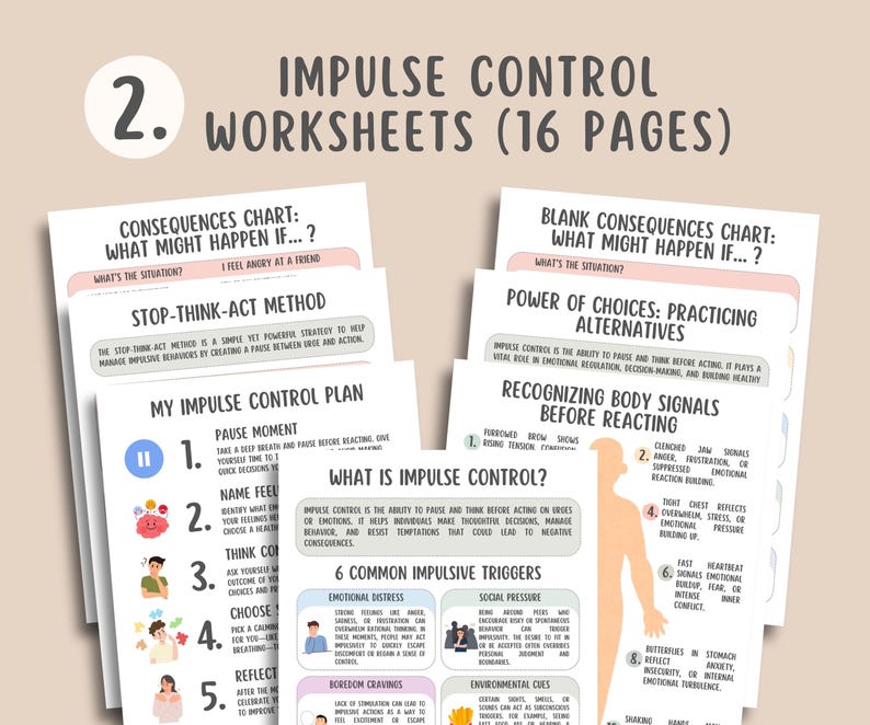 Impulse Control Bundle, Self Regulation, CBT Skills, Emotional ...
