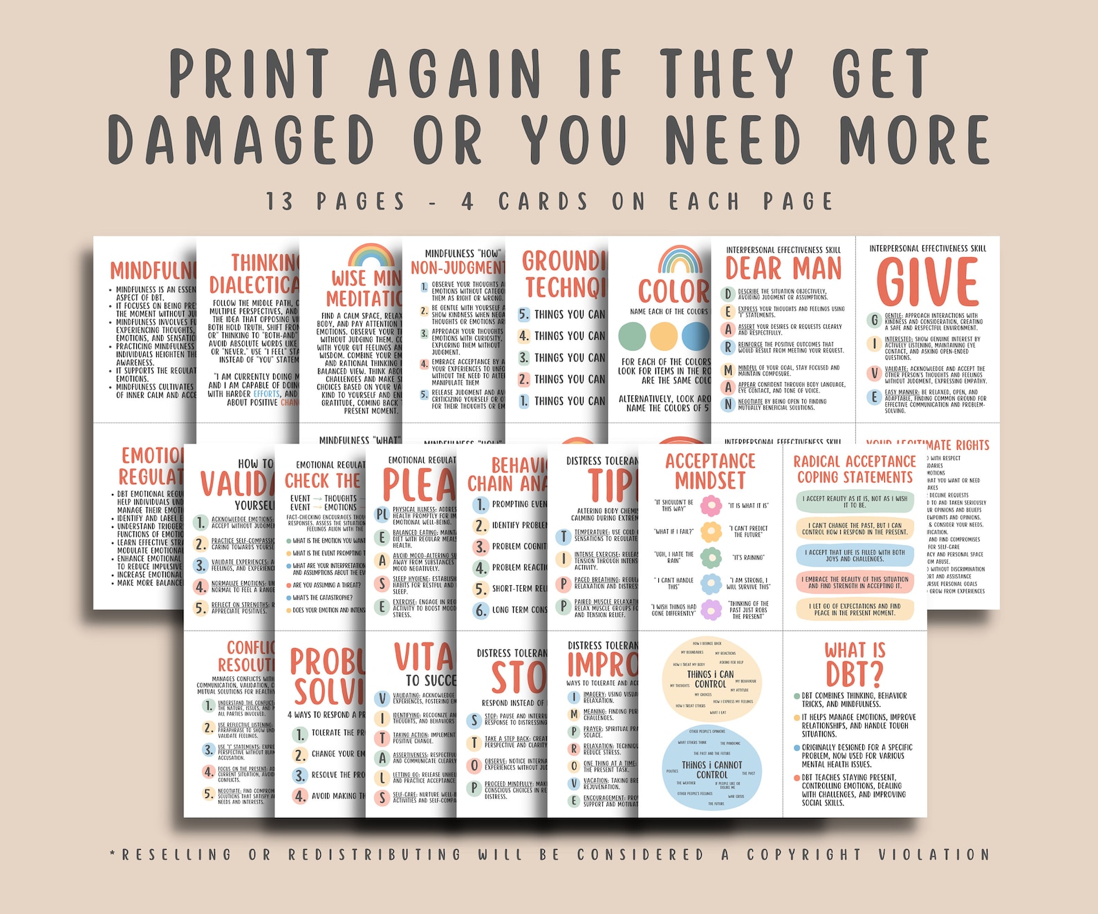 52 DBT Flashcards Dialectical Behavior Therapy Coping Skills - Etsy ...