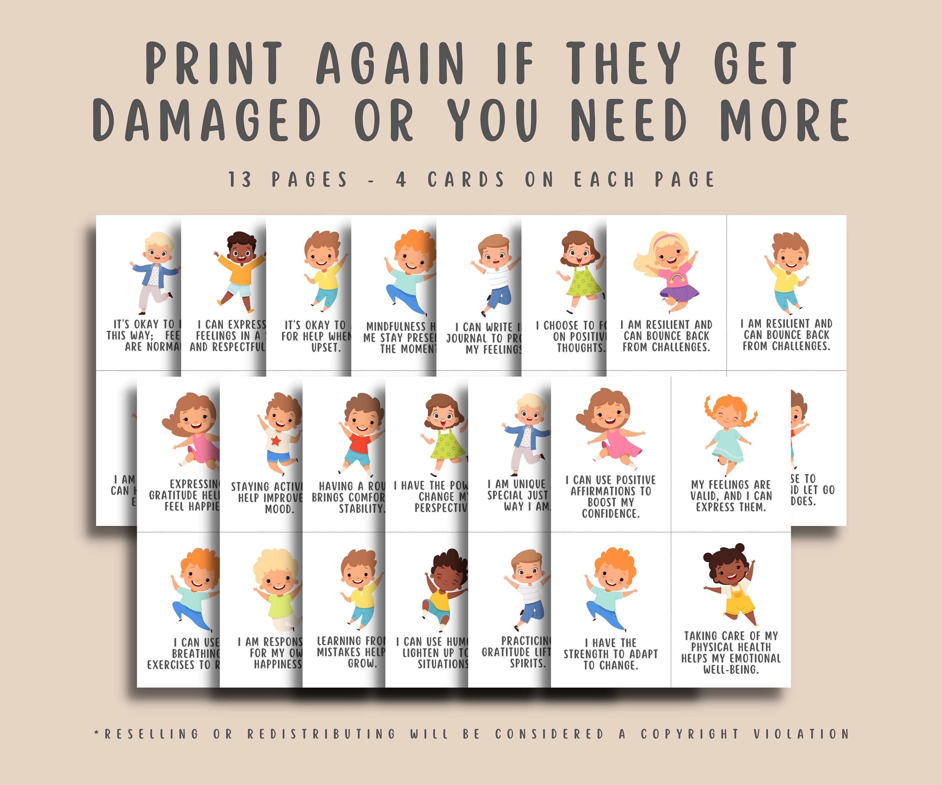 52 Feelings Coping Statement Cards for Kids Teens Grounding Calming ...