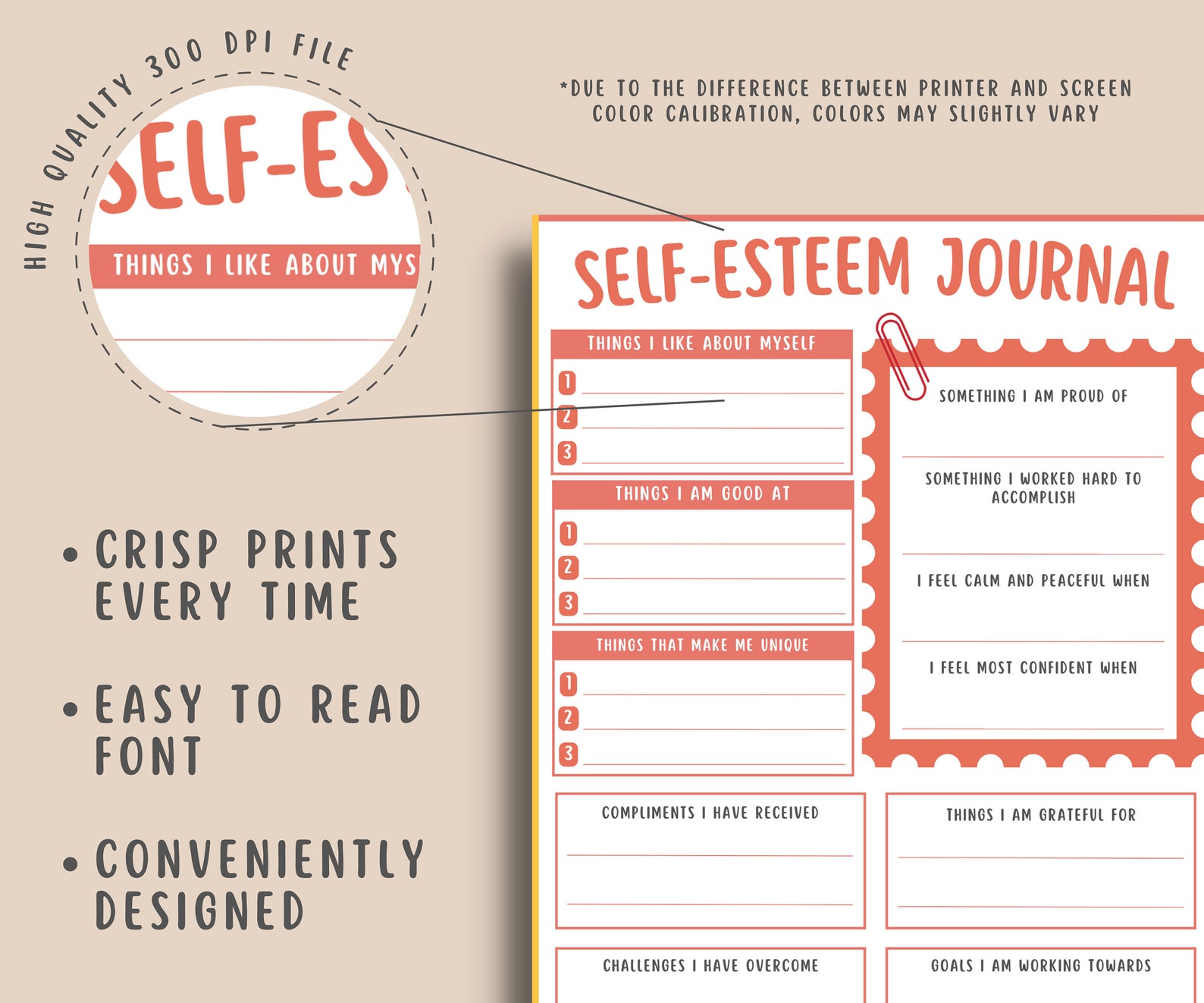 Self Esteem Journal Worksheet for Kids Teens, Growth Mindset Children ...
