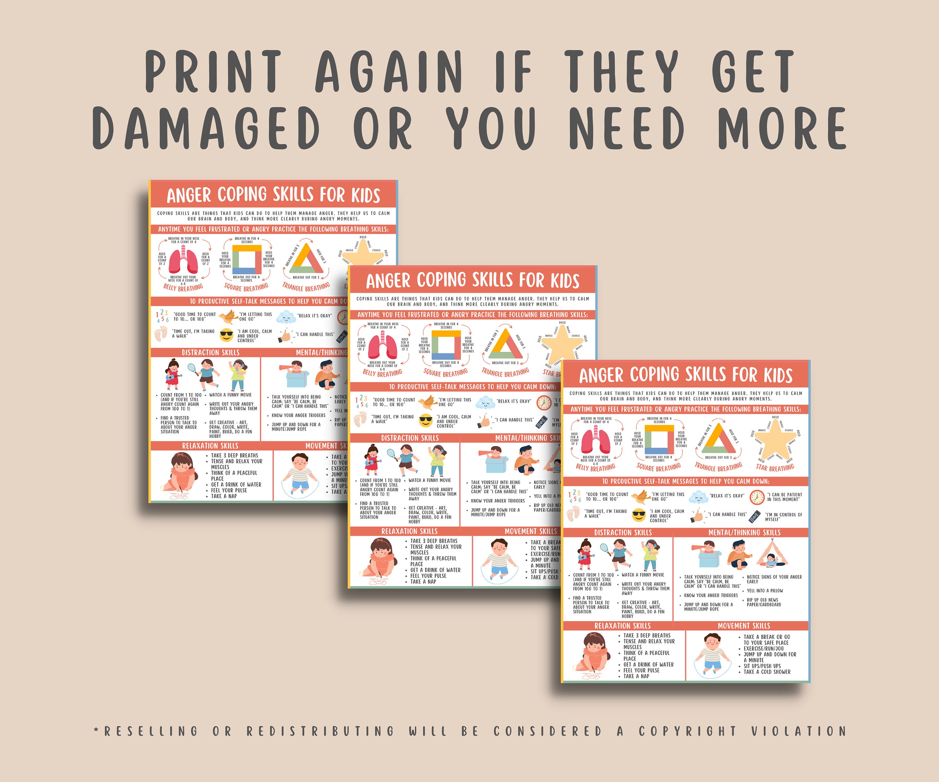 Anger Coping Skills for Kids & Teens, Anger Management Print, Anger ...