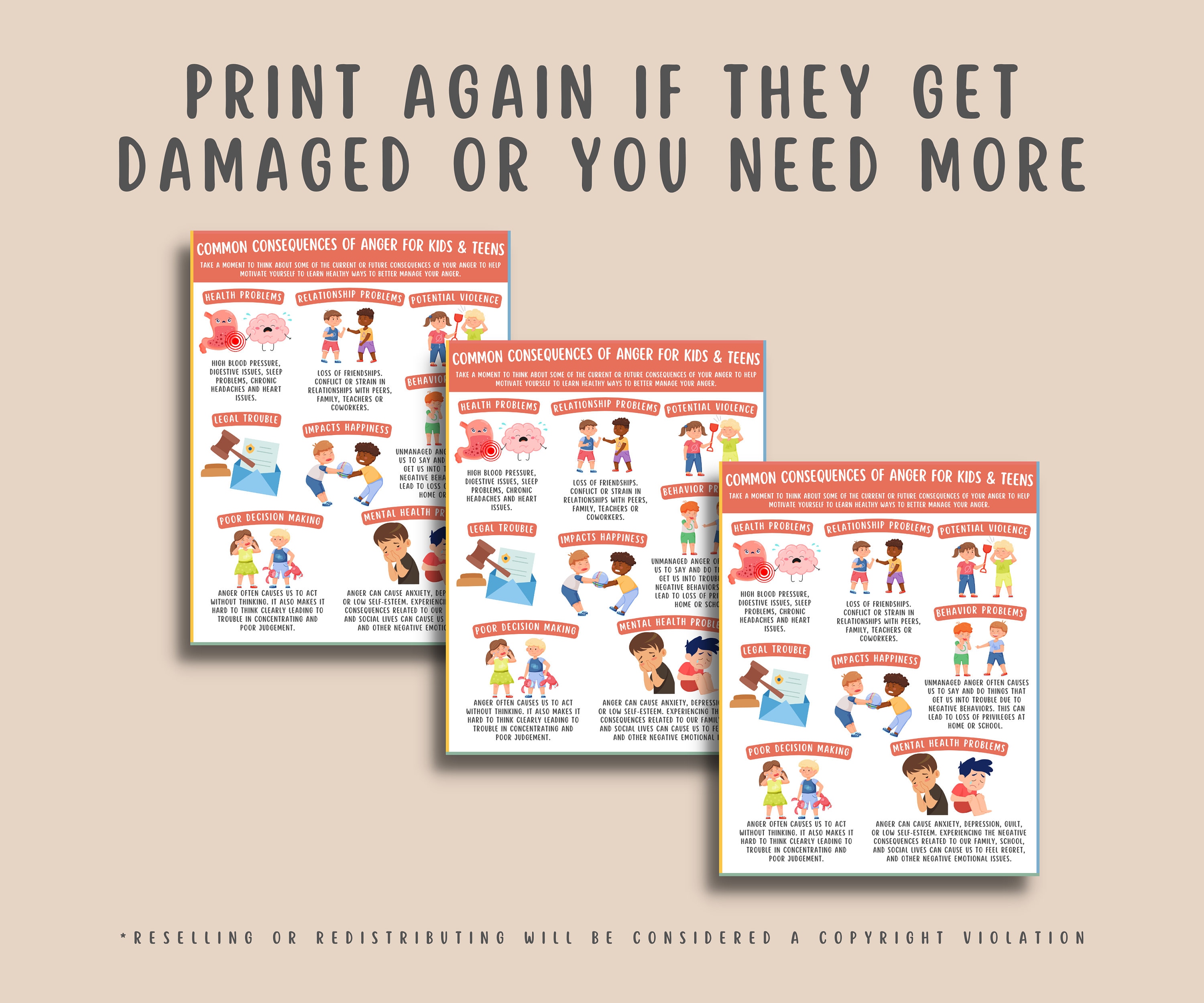 Common Anger Consequences for Kids & Teens, Anger Management Print ...
