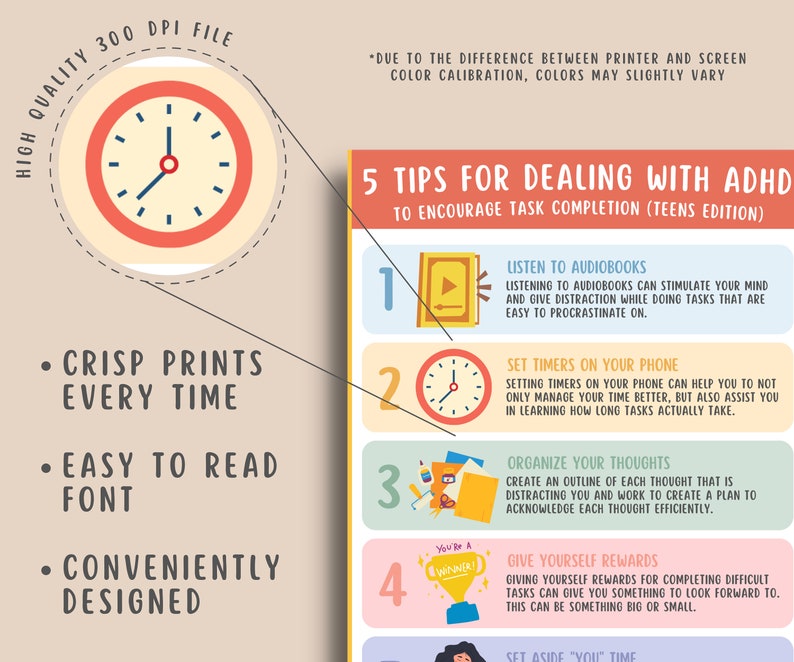 5 ADHD Coping Tips for Teens Handout, Attention Deficit Hyper Activity ...