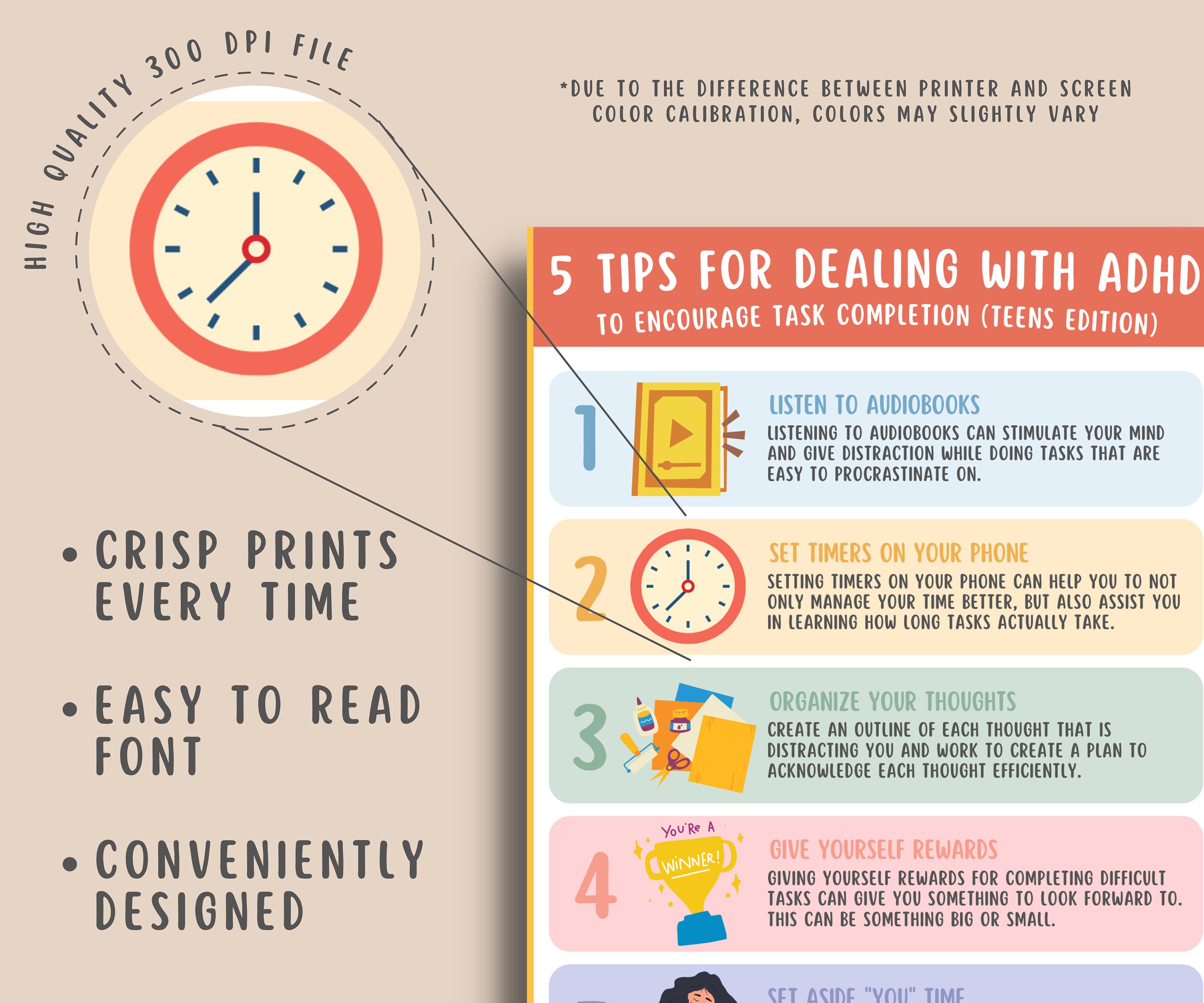 5 ADHD Coping Tips for Teens Handout Attention Deficit Hyper - Etsy