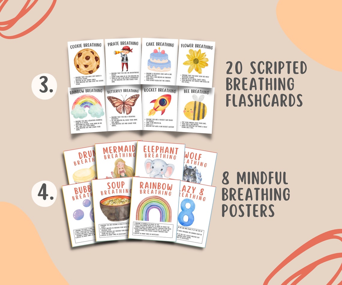 100 Mindful Breathing Flashcards for Kids Teens, Scripted Breathing ...